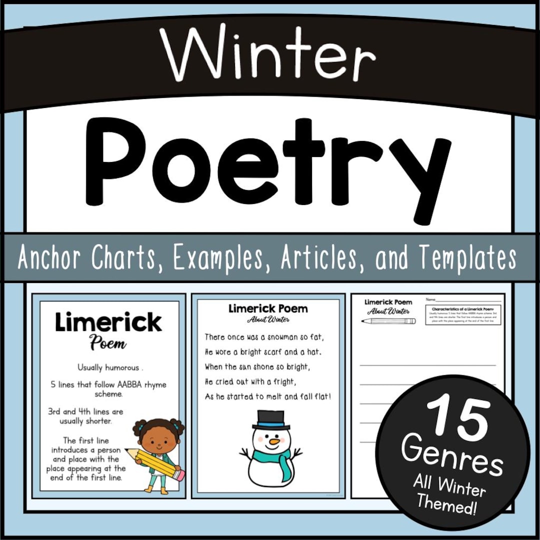 Winter Poetry Writing Unit for 3rd 4th 5th Grade, 15 Genres With ...