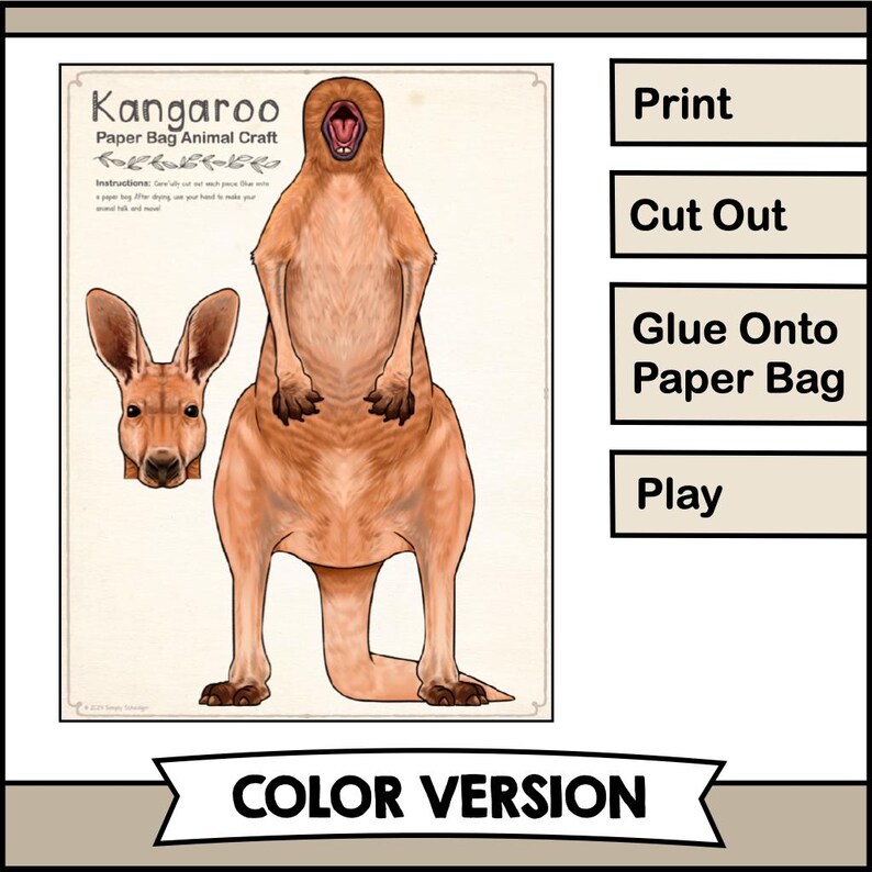DIY KANGAROO Paper Bag Puppet Craft Template | Printable PDF for Kids ...