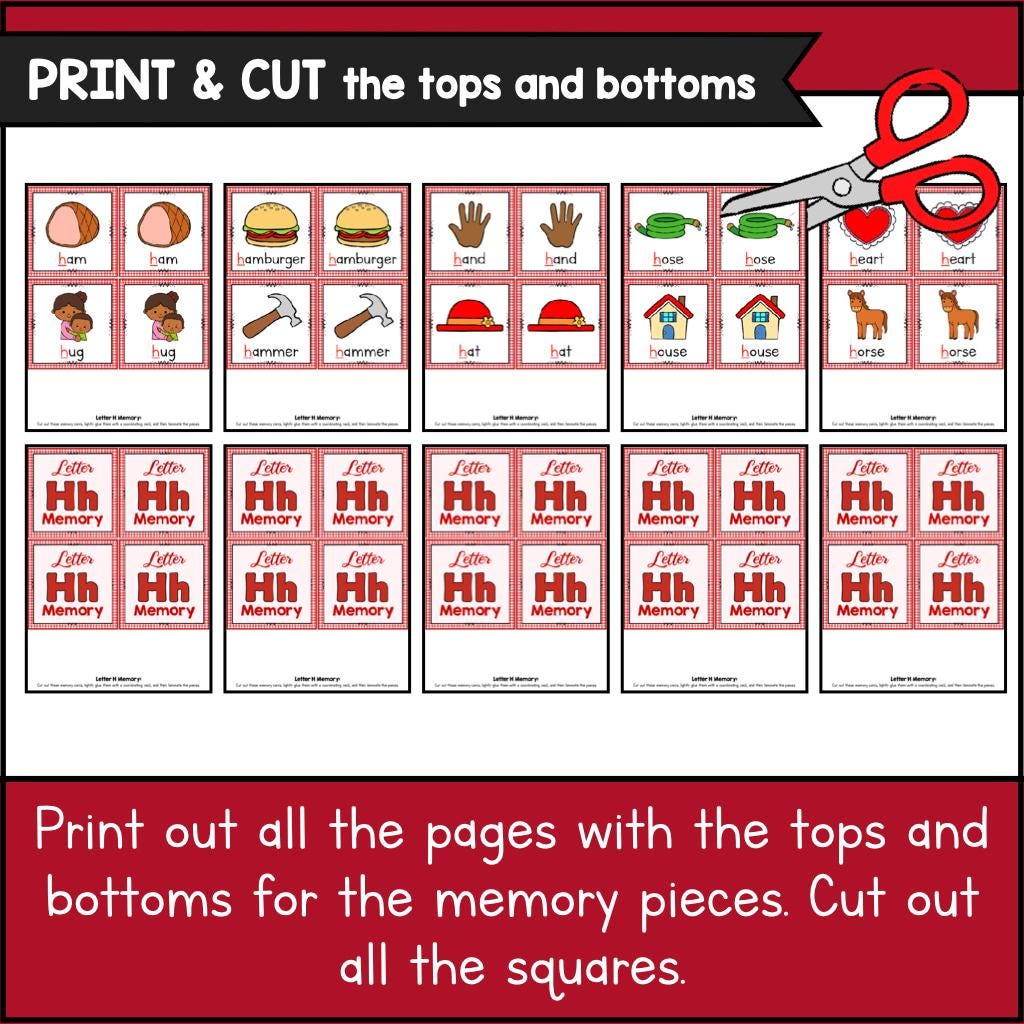 LETTER H Memory GAME Printable Pdf – Alphabet Matching Cards for ...