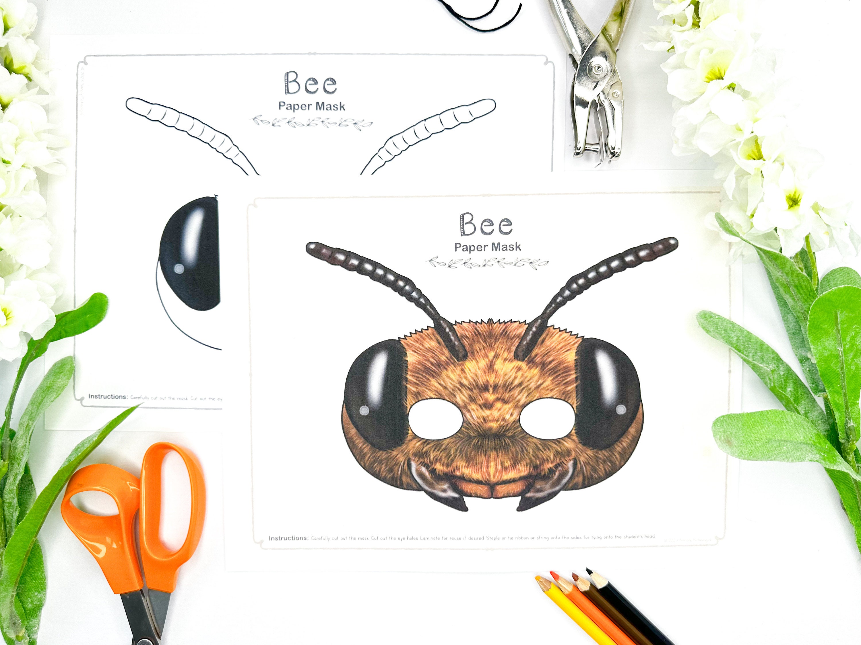 Bee Paper Mask Craft Kit Printable Fun Animal Mask Template Bee Costume ...