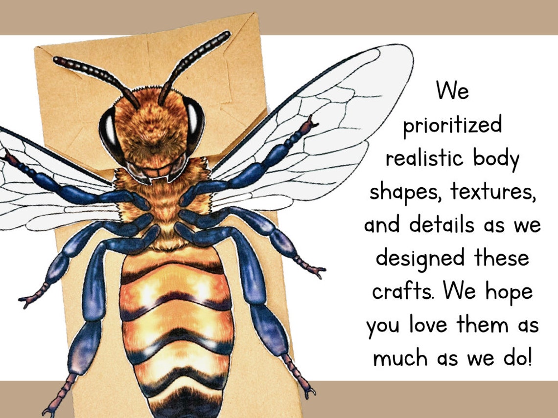 Bee Paper Bag Puppet Craft Kit Realistic Printable Kids Educational Fun ...