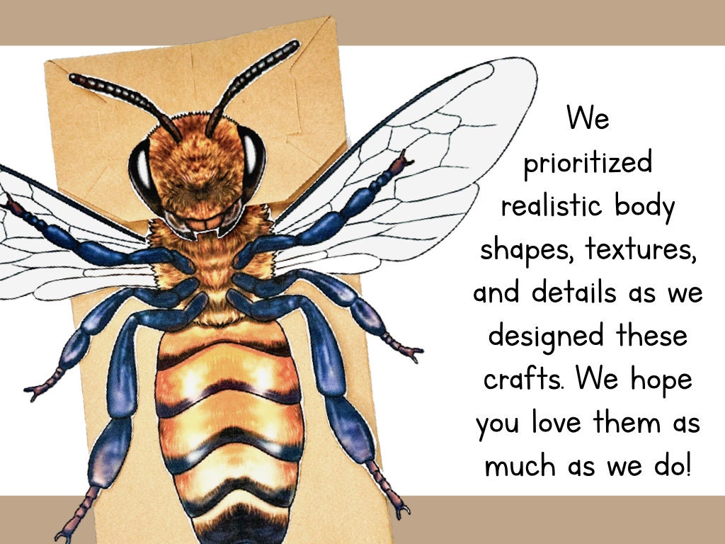 Bee Paper Bag Puppet Craft Kit Realistic Printable Kids Educational Fun ...