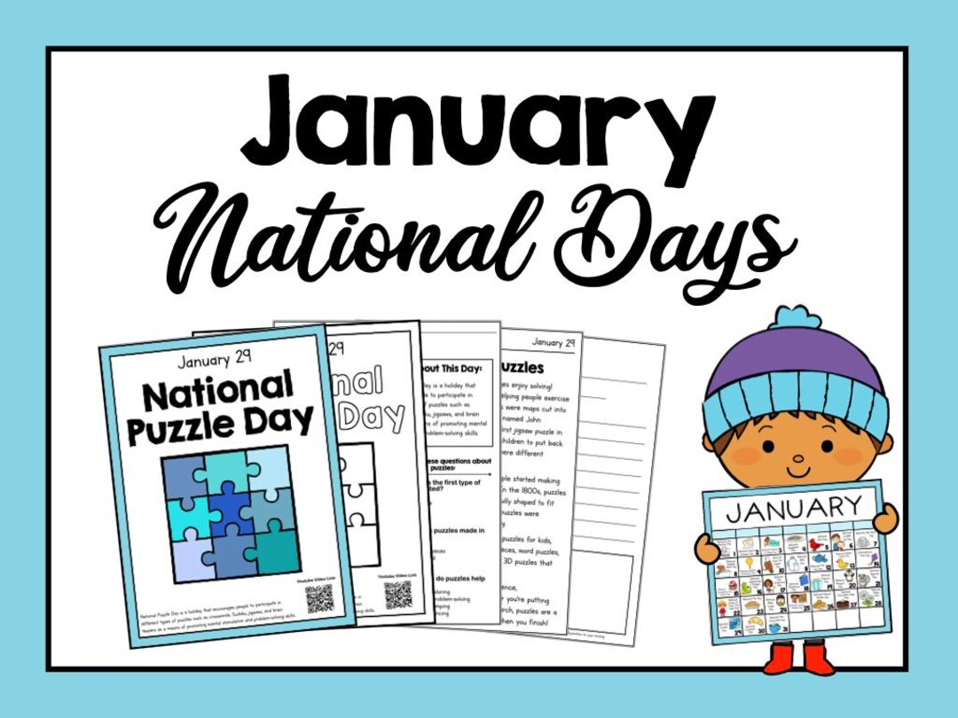 January National Days Posters, Worksheets, Articles, and Calendars - Etsy