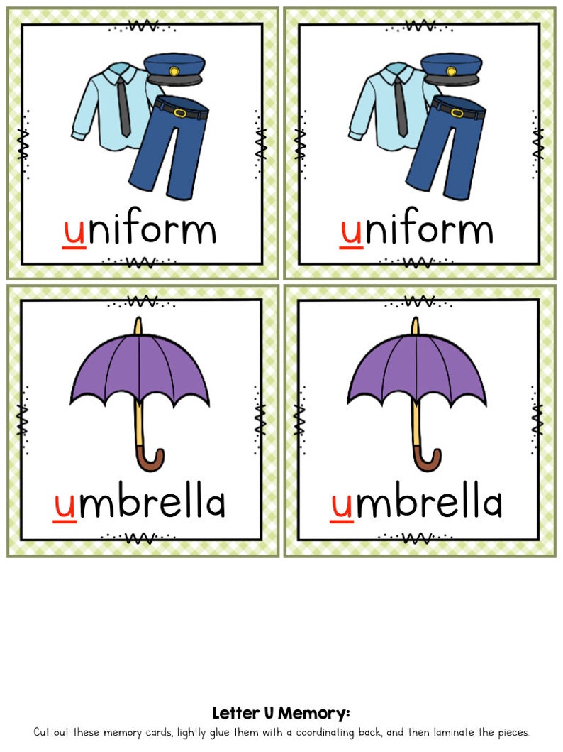 Letter U Memory Game | Etsy