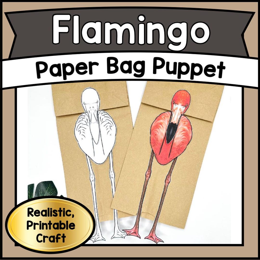 Flamingo Paper Bag Puppet Printable, Tropical Animal Puppet Realistic ...