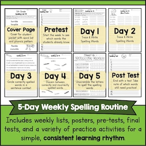 5th GRADE SPELLING Curriculum Printable - 30 Weeks of Printable ...