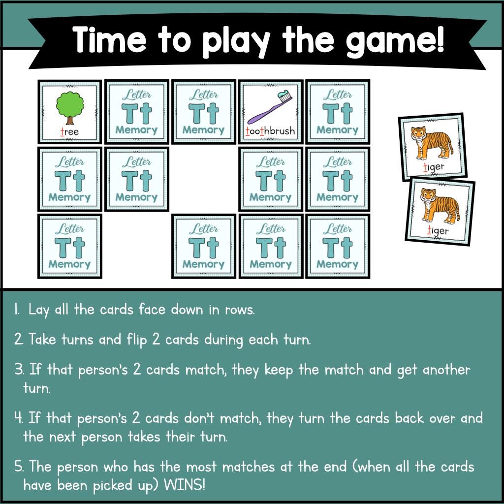 Letter T MEMORY GAME Printable - Cute Alphabet Memory Cards - Fun Abc ...