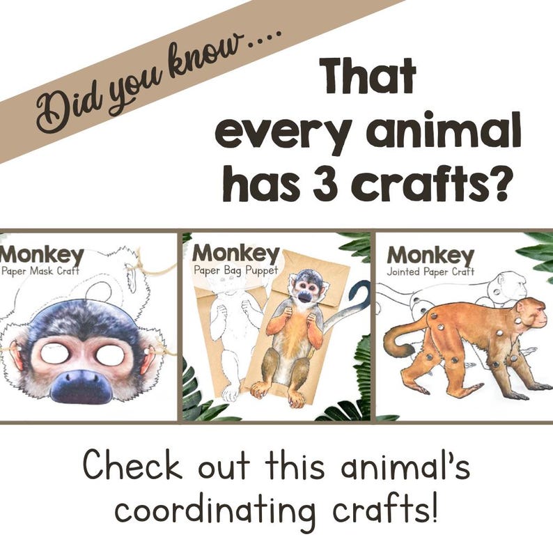 MONKEY Paper Bag Puppet Printable DIY Craft Template | Fun Jungle ...