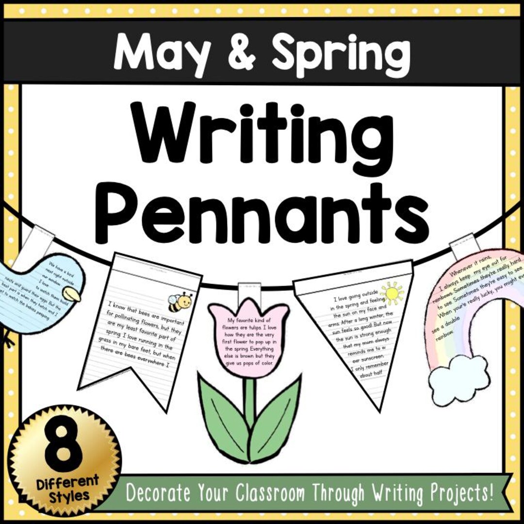 May & Spring Writing Pennants Printable, Spring Bulletin Board Decor ...
