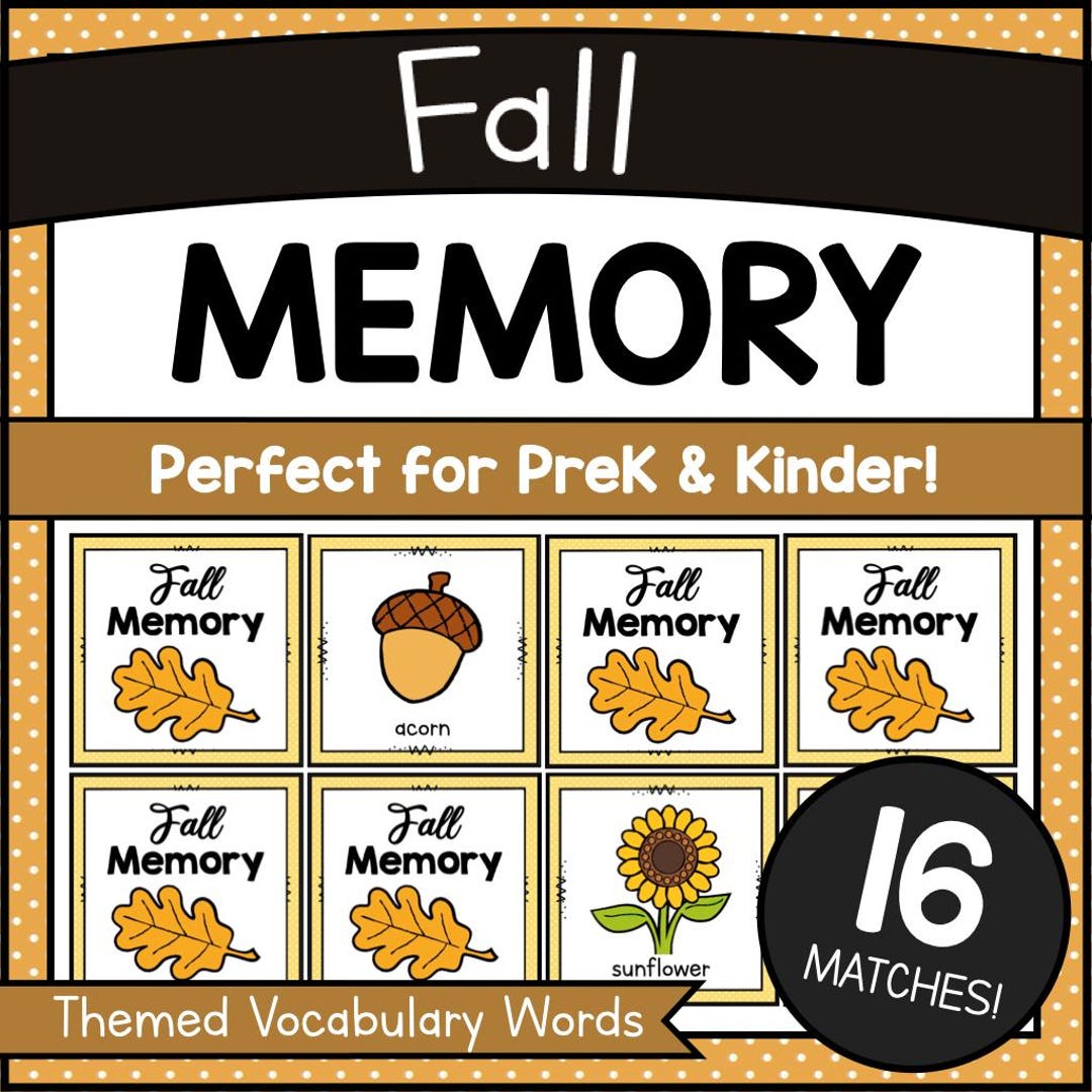 Fall Memory Game Printable, Autumn Matching Game for Kids, Preschool ...