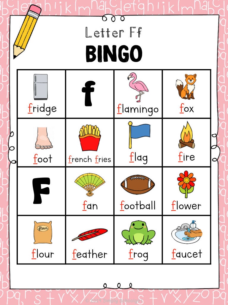 Letter F Bingo Game - Etsy