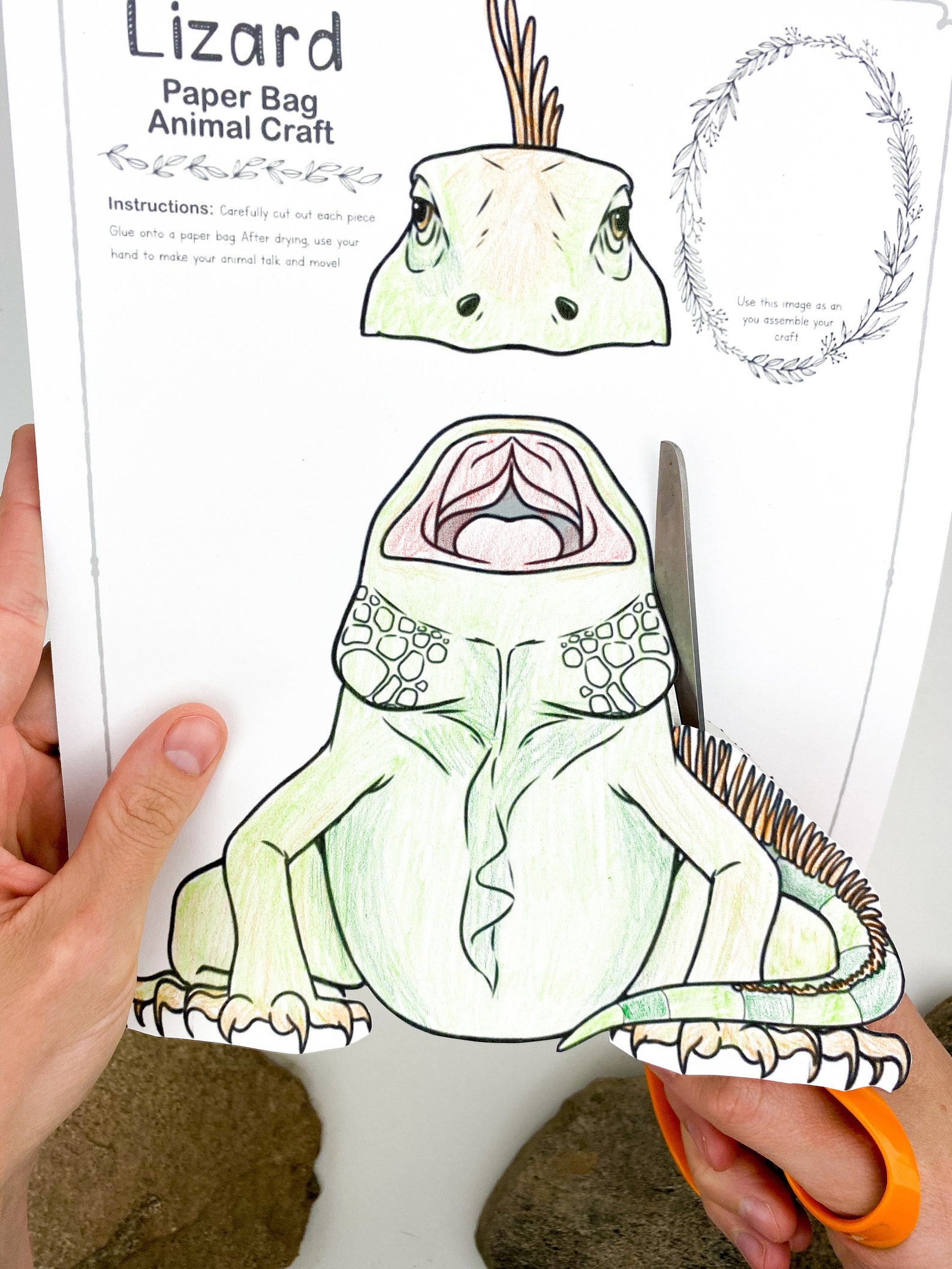 Printable Lizard Paper Bag Puppet Craft Template | Fun Animal Crafting ...