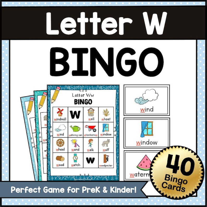 Letter W BINGO GAME Printable Pdf - Cute Alphabet Bingo Cards for ...