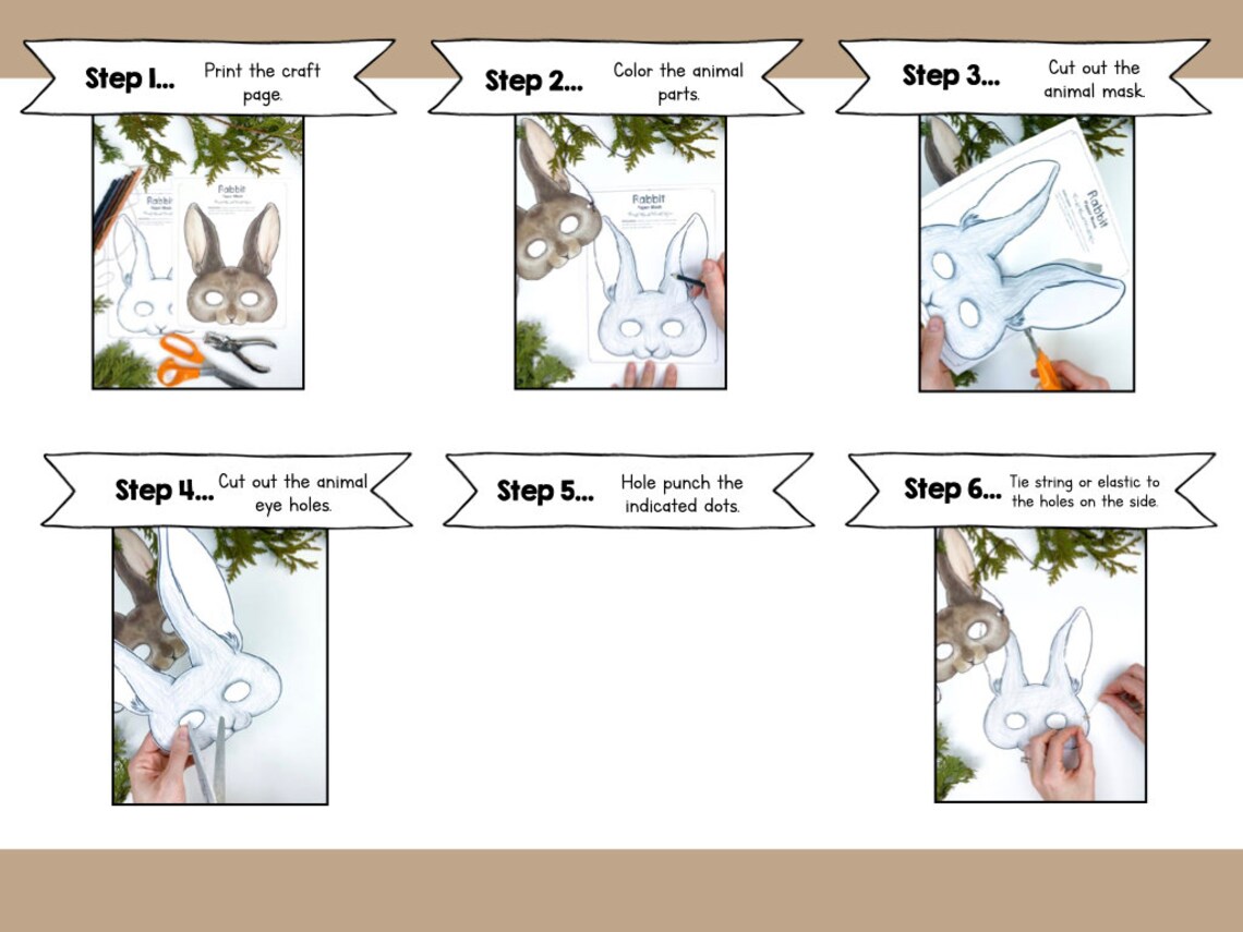 Rabbit Printable Mask | Paper Animal Face Kit | Fun Animal Interactive ...