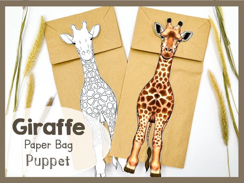 DIY Giraffe Puppet Printable Fun Paper Bag Craft Template Easy Puppet ...