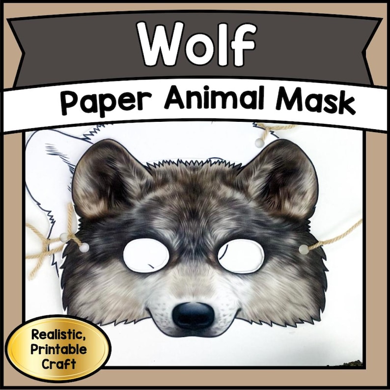 Printable WOLF Paper Mask Template | DIY Craft Animal PDF | Kids and ...