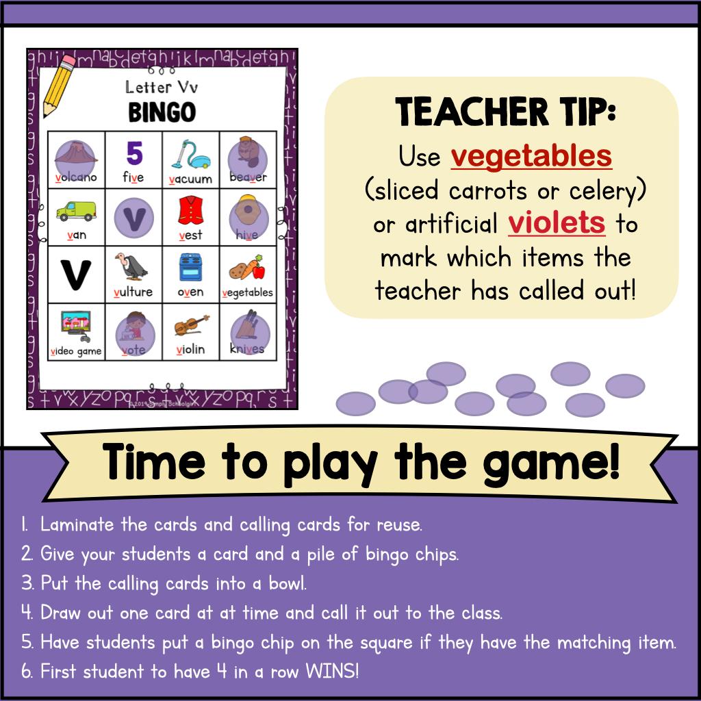 Letter V BINGO GAME Printable Pdf - Cute Alphabet Bingo Cards for Kids ...