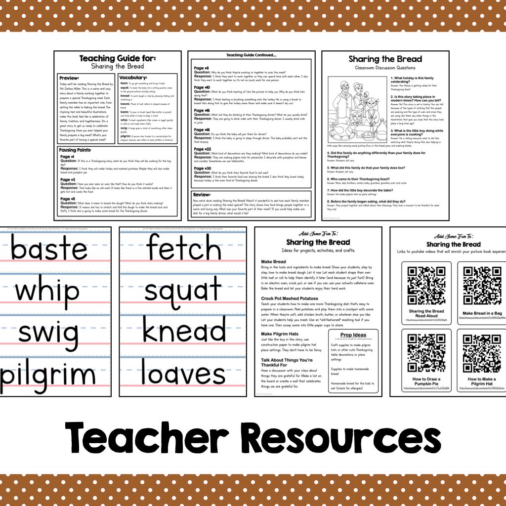 SHARING THE BREAD Book Study Printable - No Prep Picture Book Companion ...