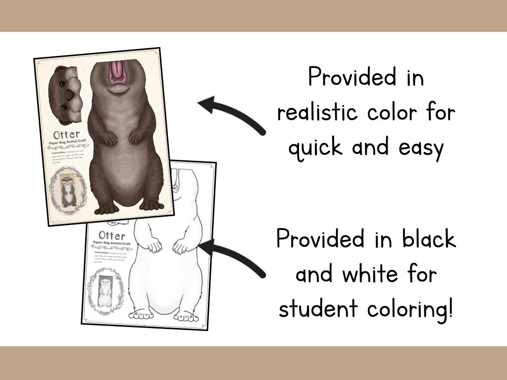 Kids Craft Otter Puppet Printable Paper Bag Template Animal Enthusiast ...