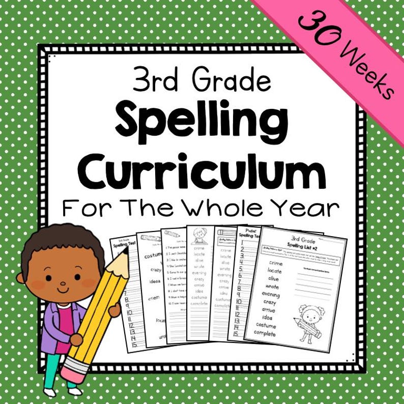 3rd GRADE SPELLING Curriculum Printable - 30 Weeks of Printable ...