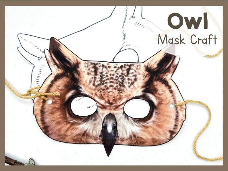 Printable Owl Face Mask Template | Artistic Animal Paper Craft for DIY ...