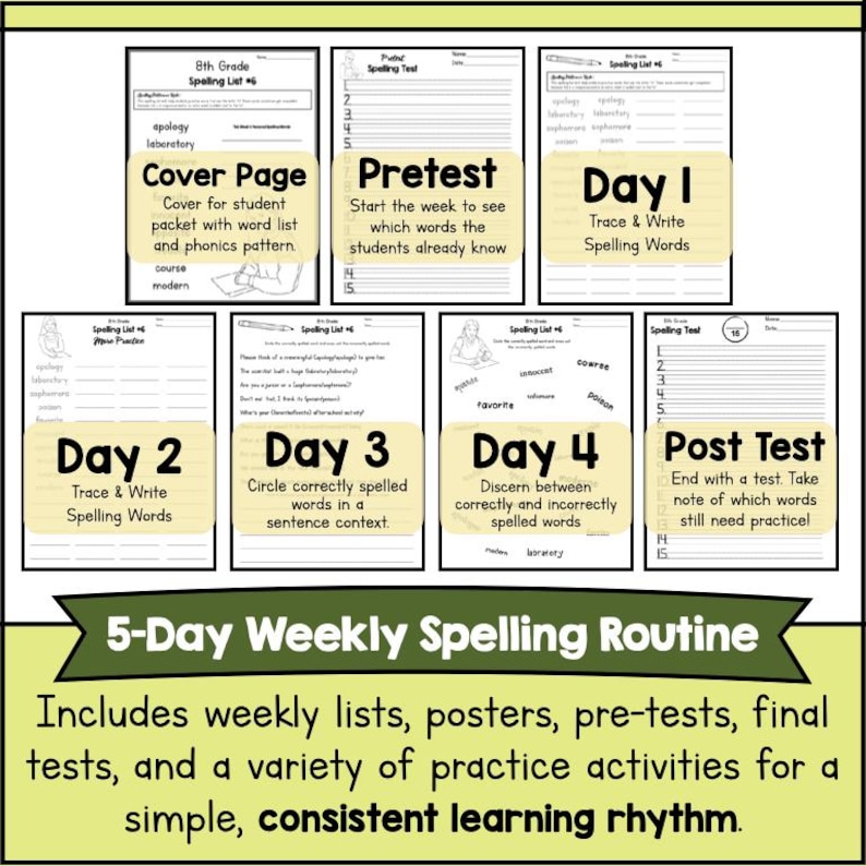 8th GRADE SPELLING Curriculum Printable - 30 Weeks of Printable ...