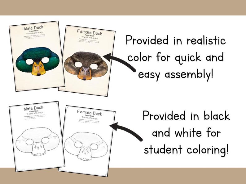 Duck Paper Mask Craft Kit | Printable Animal Mask | Fun Party Favor ...
