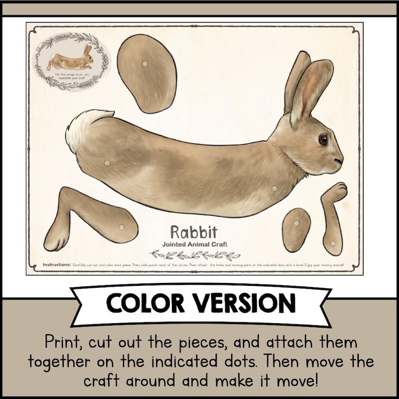 PRINTABLE Bunny Paper Craft Template & Articulated Rabbit Jointed ...