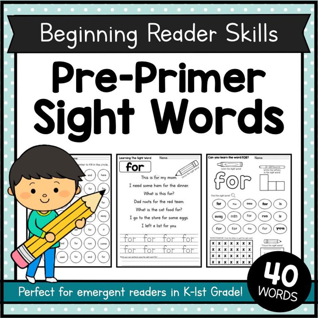 Dolch Pre-primer Sight Word Bundle • 40 Word Worksheets, Activities ...