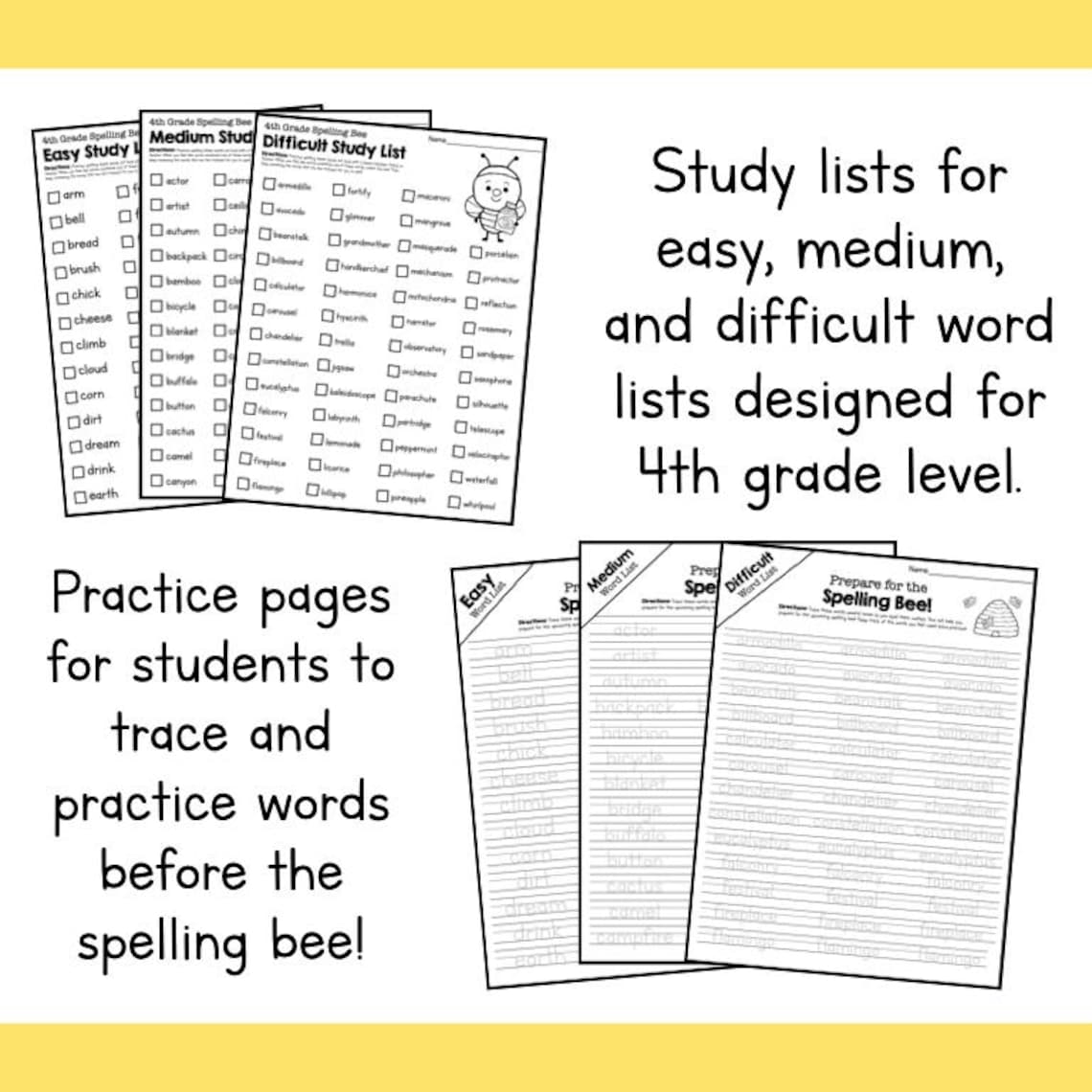 4th GRADE SPELLING Bee Word List PDF – Everything You Need to Host a Spelling Bee – Easy-medium ...