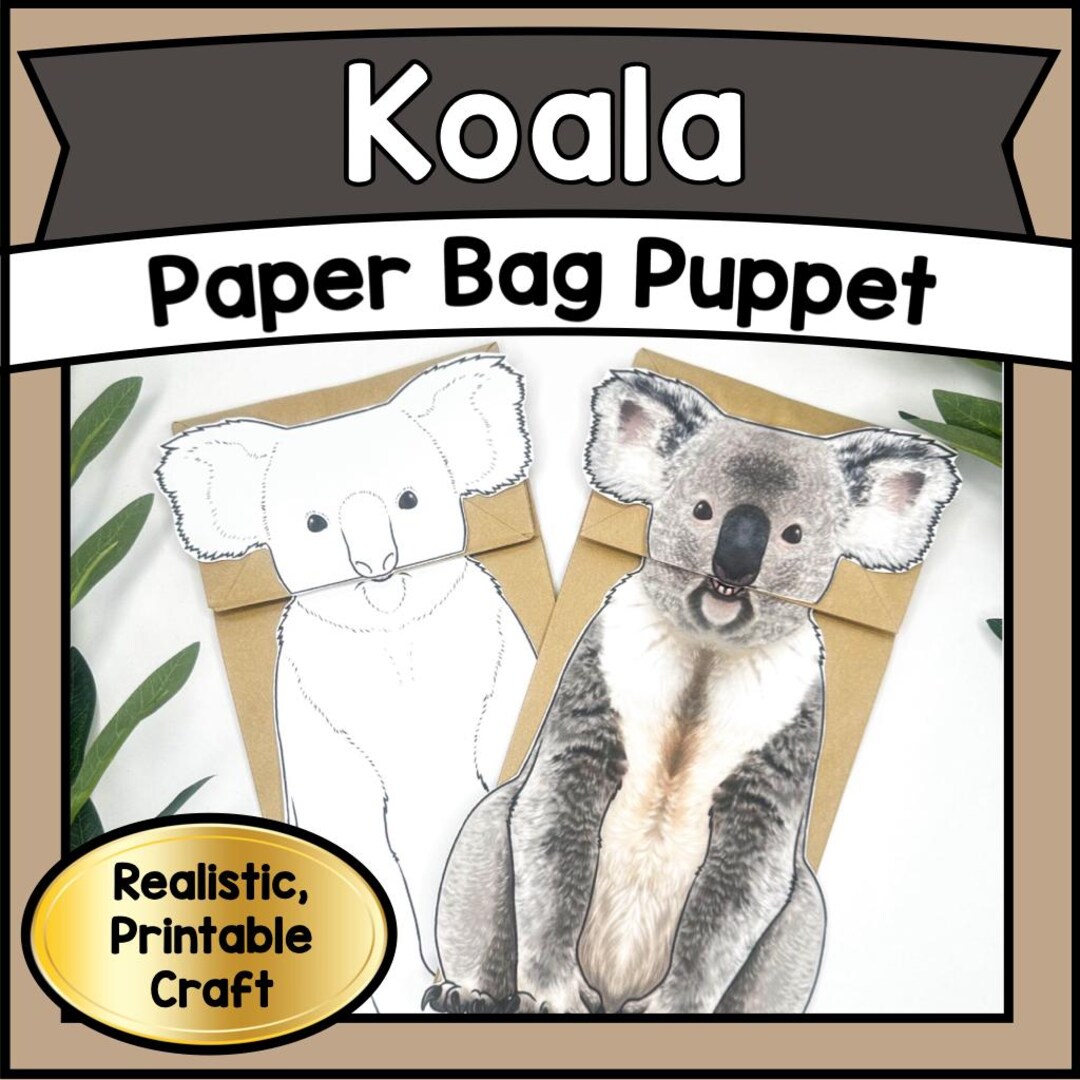 Koala Bear Paper Bag Puppet Craft Template PDF, Printable Animals ...