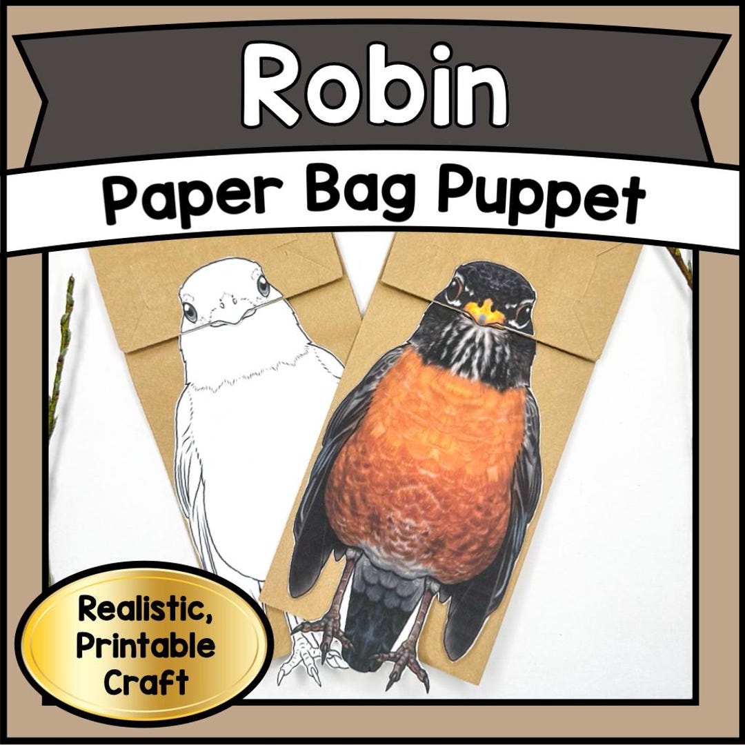 Robin Paper Bag Puppet Craft Printable Caribou Puppet Template for Kids ...
