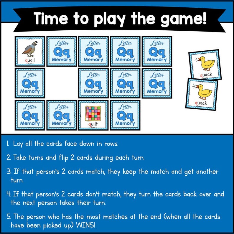 LETTER Q Memory GAME Printable Pdf – Alphabet Matching Cards for ...
