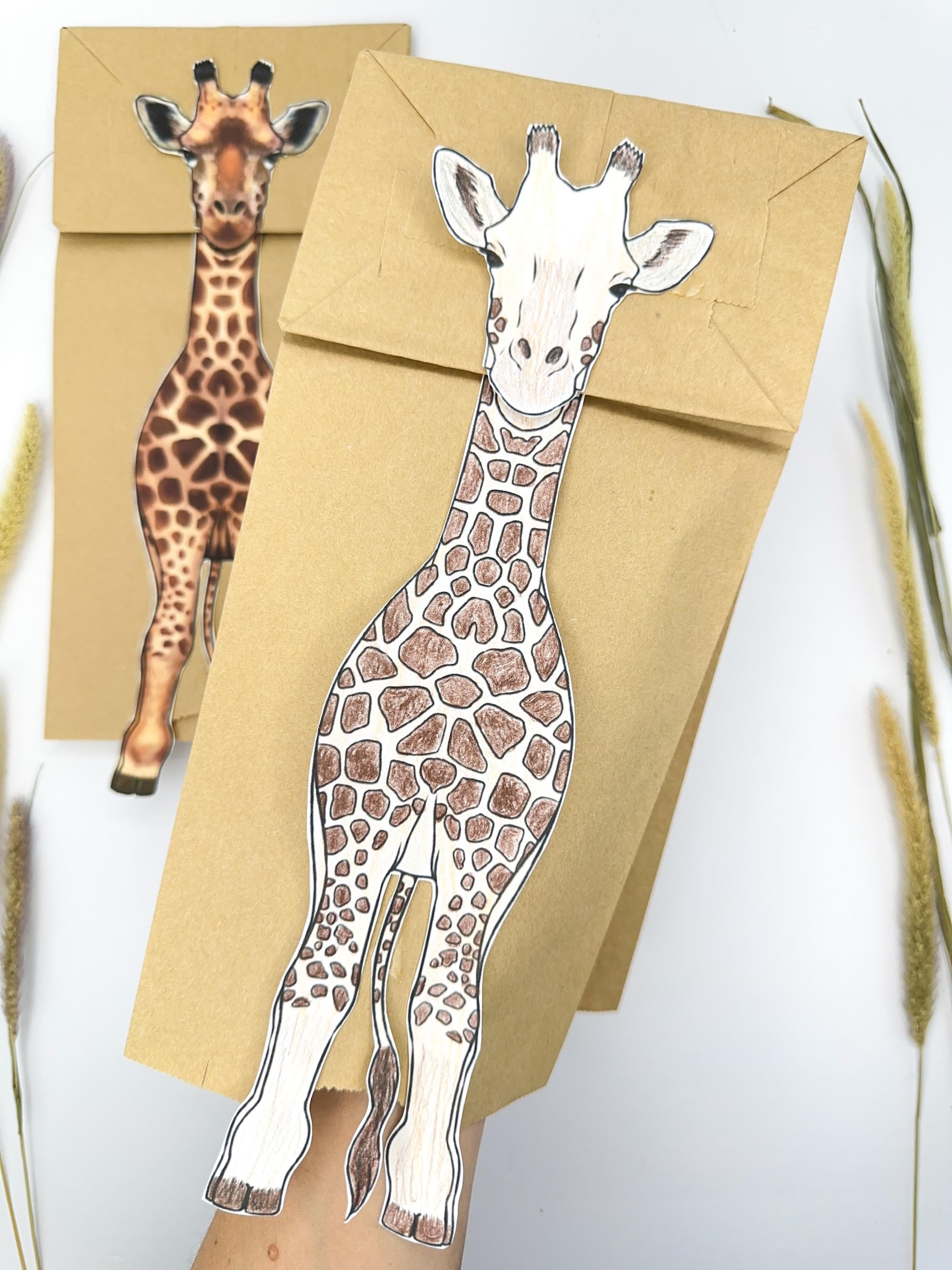Printable GIRAFFE Paper Bag Puppet Craft Template | DIY Safari Animal ...