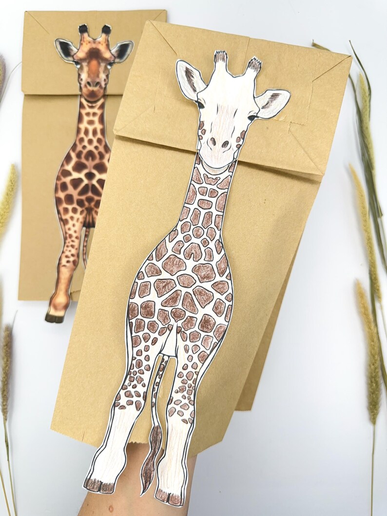 DIY Giraffe Puppet Printable | Fun Paper Bag Craft Template | Easy ...