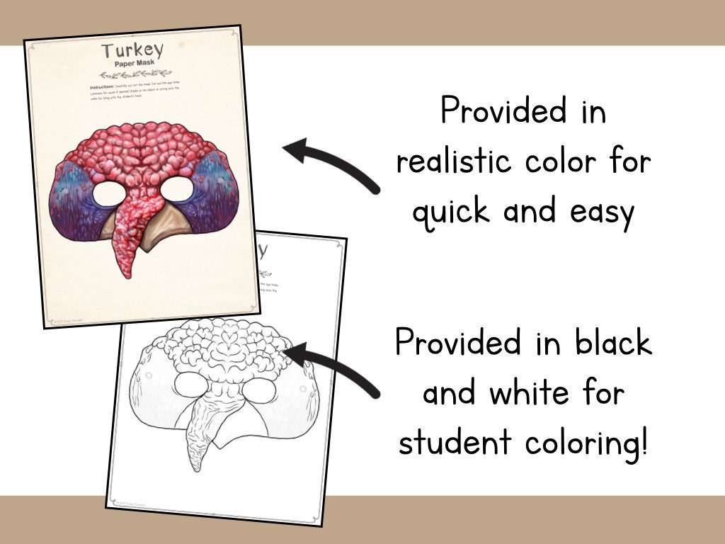 Printable Turkey Craft Mask | Turkey Coloring Mask Activity | Paper Diy ...