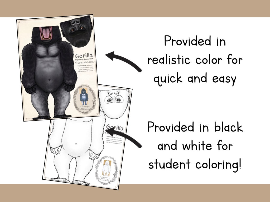 Printable Gorilla Puppet Template Animal Craft Art Fun and Educational ...