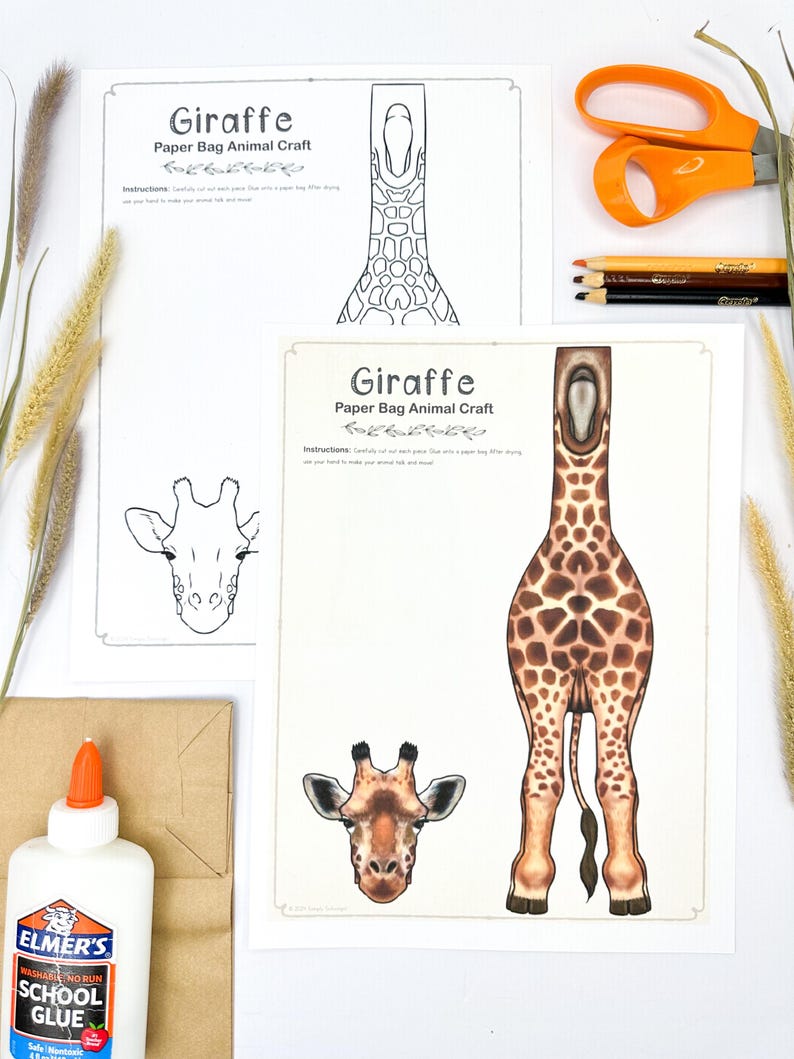 DIY Giraffe Puppet Printable | Fun Paper Bag Craft Template | Easy ...