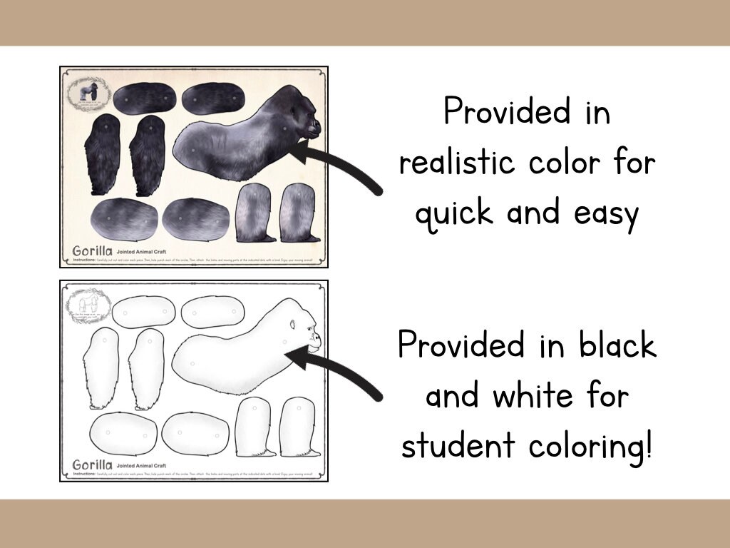 Articulated Gorilla Craft Template Printable Educational Activity ...