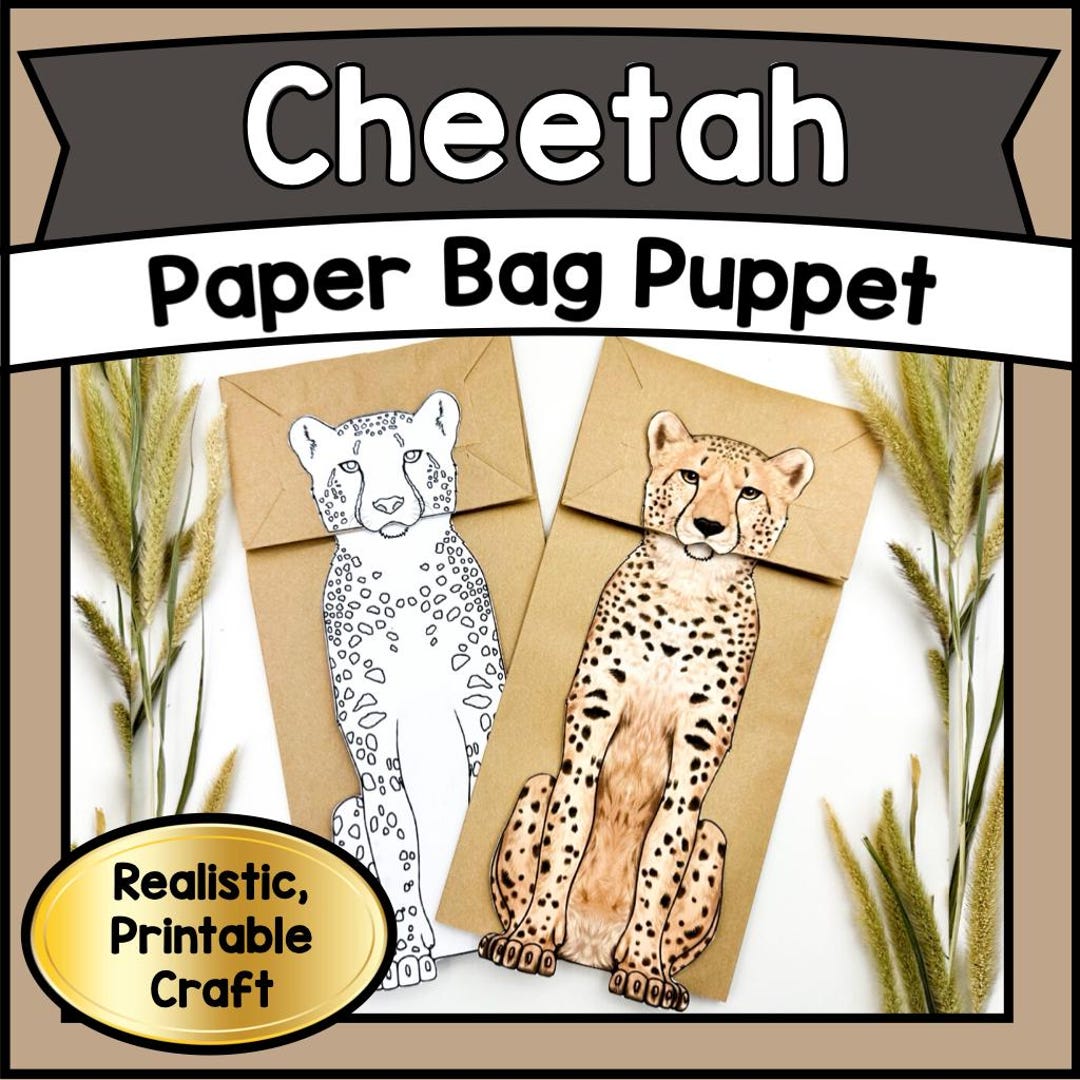 Printable Cheetah Paper Bag Puppet Craft Template | DIY Jungle Animal ...