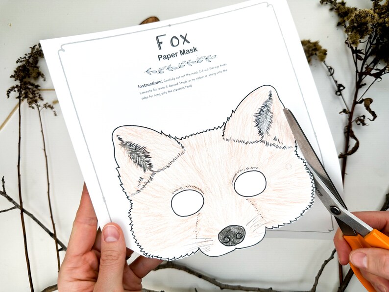 Fox Paper Mask Craft Template Printable Animal Themed Party Mask Eco ...