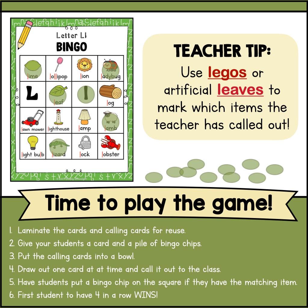 Letter L BINGO GAME Printable PDF - Fun Alphabet Bingo for Preschool ...