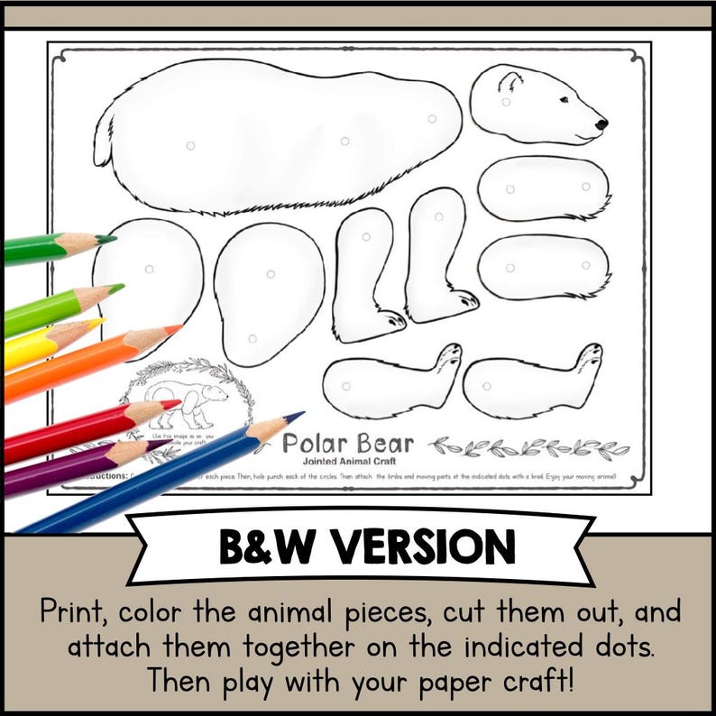 Printable Articulated Polar Bear Jointed Animal Paper Puppet | DIY ...