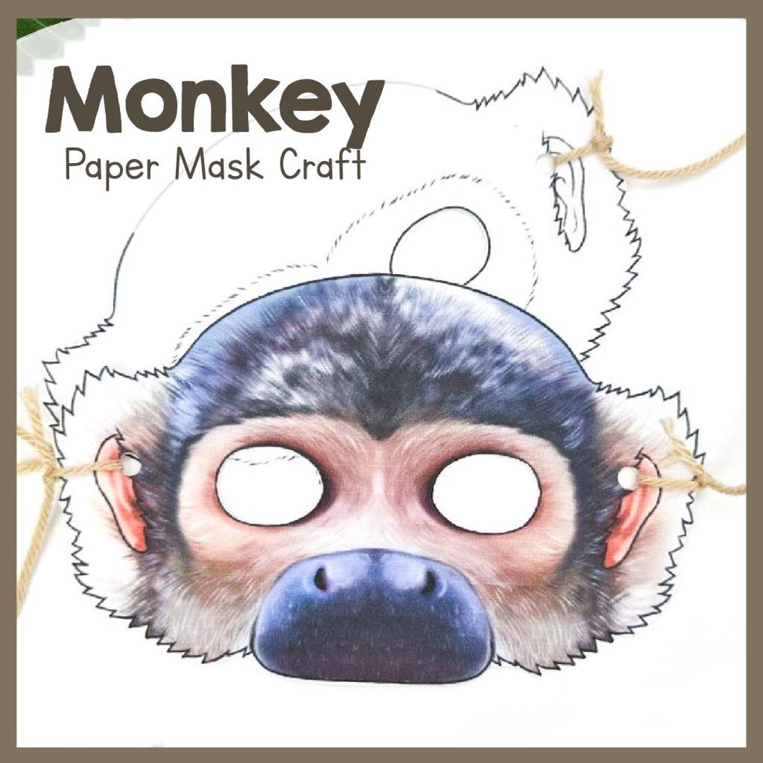 DIY Monkey Mask: Printable Paper Craft Kit - Jungle Theme (PDF Download ...