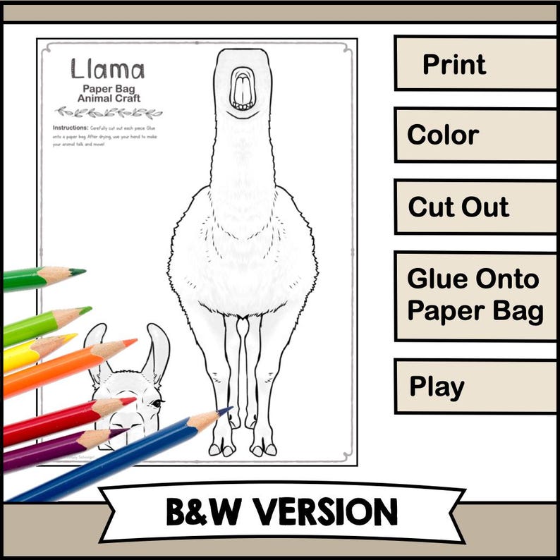 Printable Llama Paper Bag Puppet | DIY Craft Template PDF | Fun Kids ...
