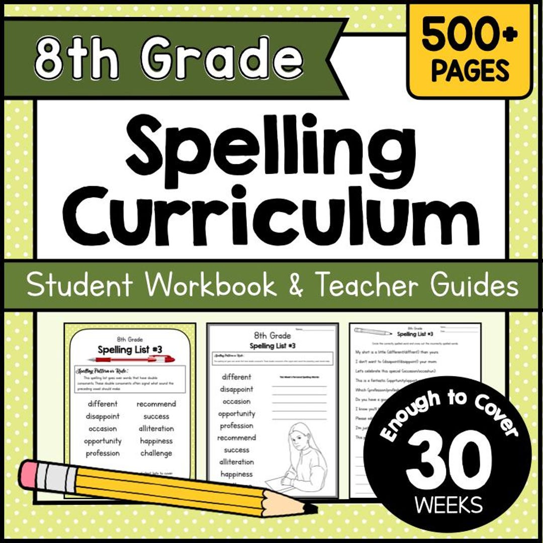 8th GRADE SPELLING Curriculum Printable - 30 Weeks of Printable ...