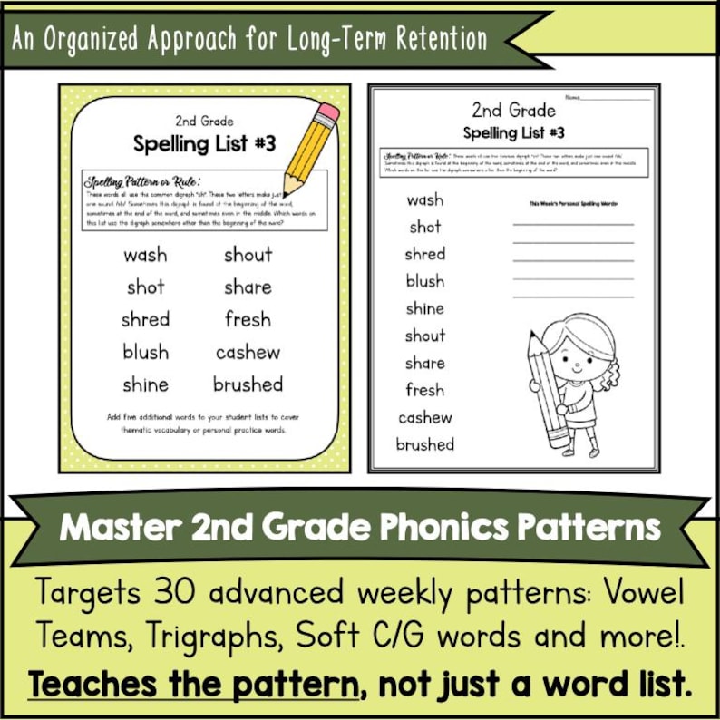2nd Grade Spelling Curriculum: 30-week Homeschool Worksheets (PDF ...