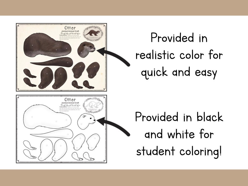 Printable Otter Craft Template | Articulated Jointed Animal | Woodland ...