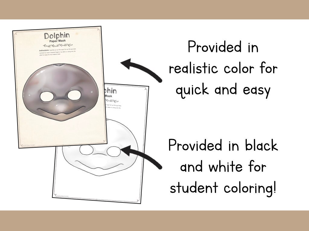 Dolphin Paper Mask Craft Kit | Printable Sea Animal Template | Ocean ...