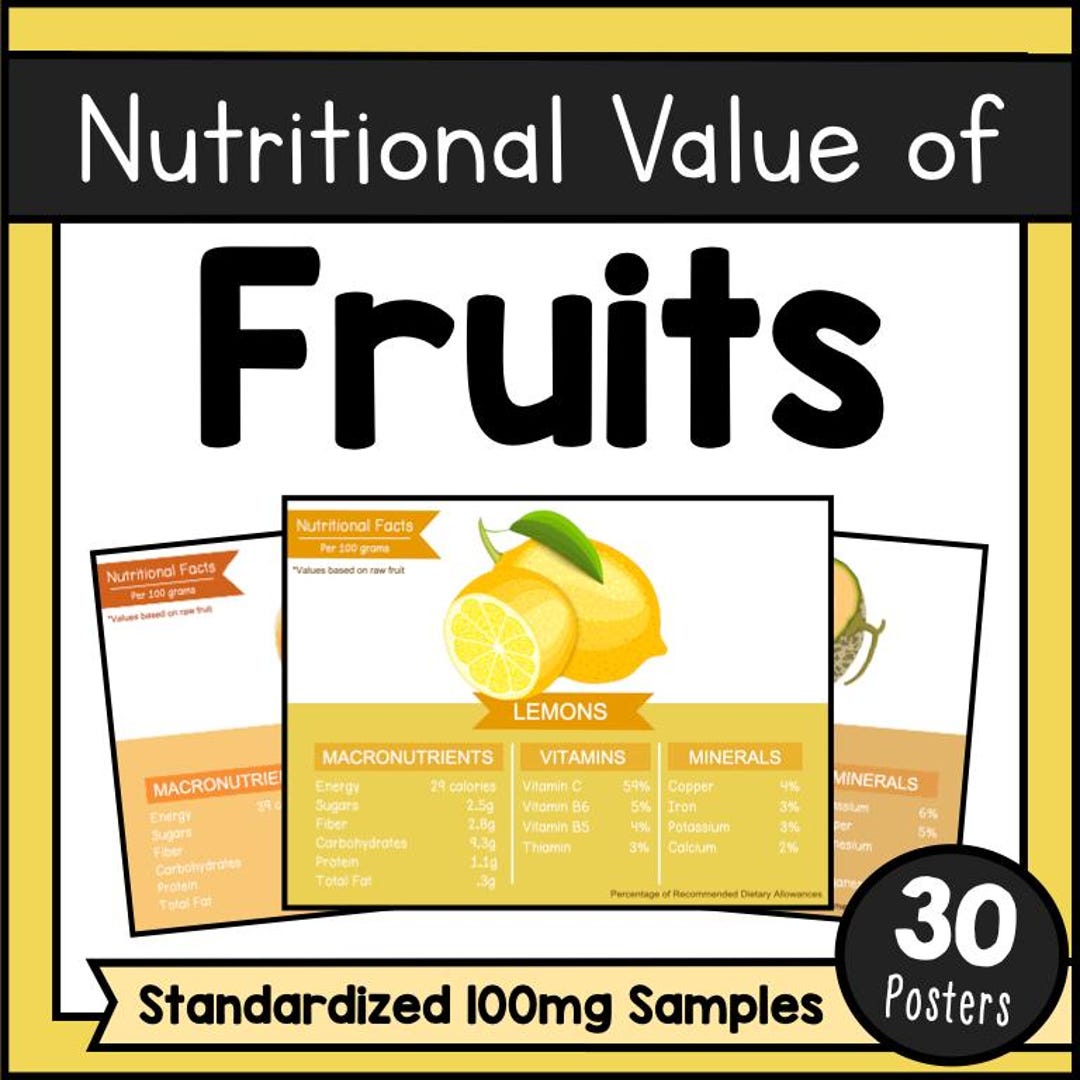 Values of Fruit Nutrition Posters Nutrition Facts Charts PDF Healthy ...